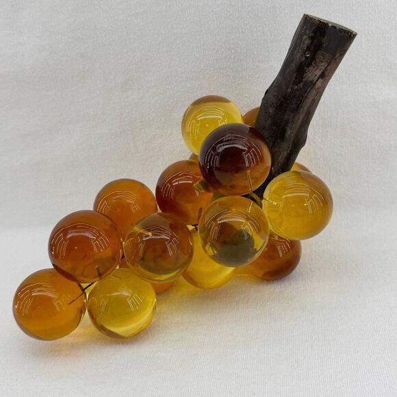 Lucite | Accents | Vintage Lucite Yellow Amber Acrylic Grape Bunch Wood ...